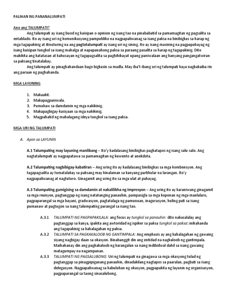 Palihan NG Pananalumpati | PDF