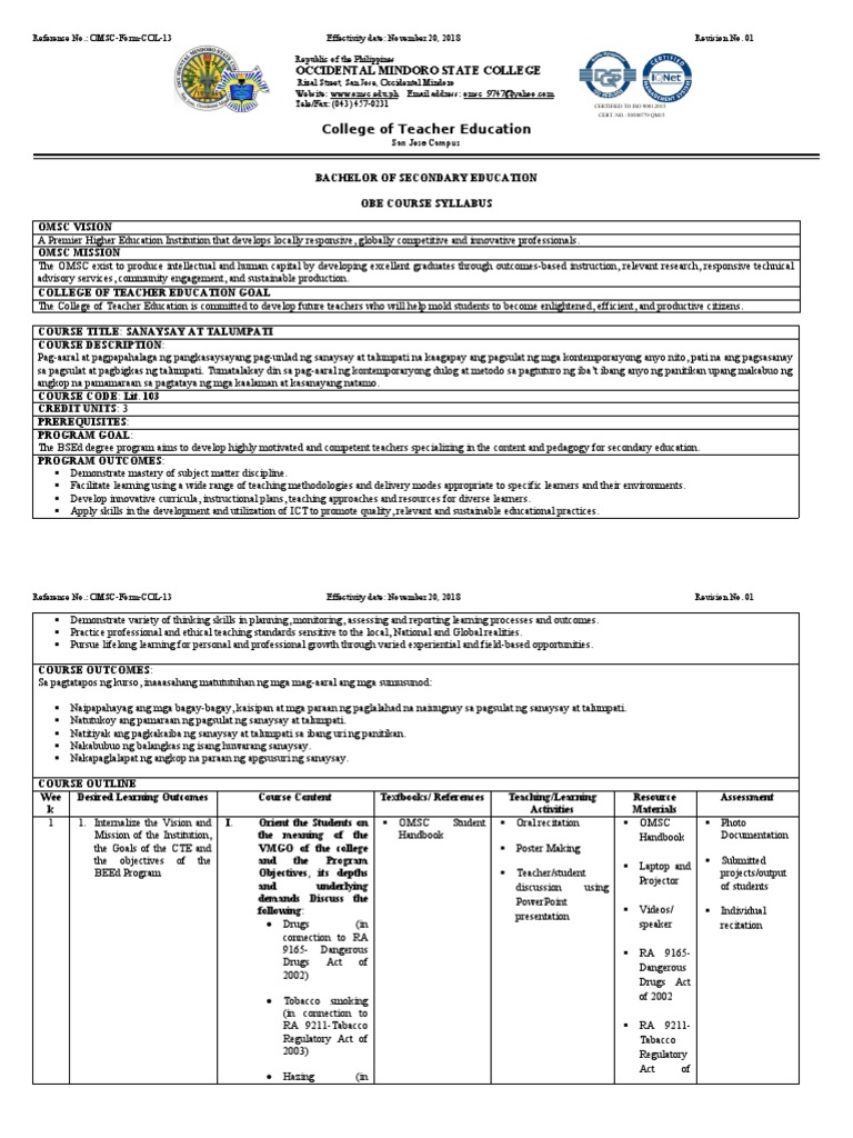 Sanaysaya at Talumpati Obe | PDF | Educational Technology | Teaching