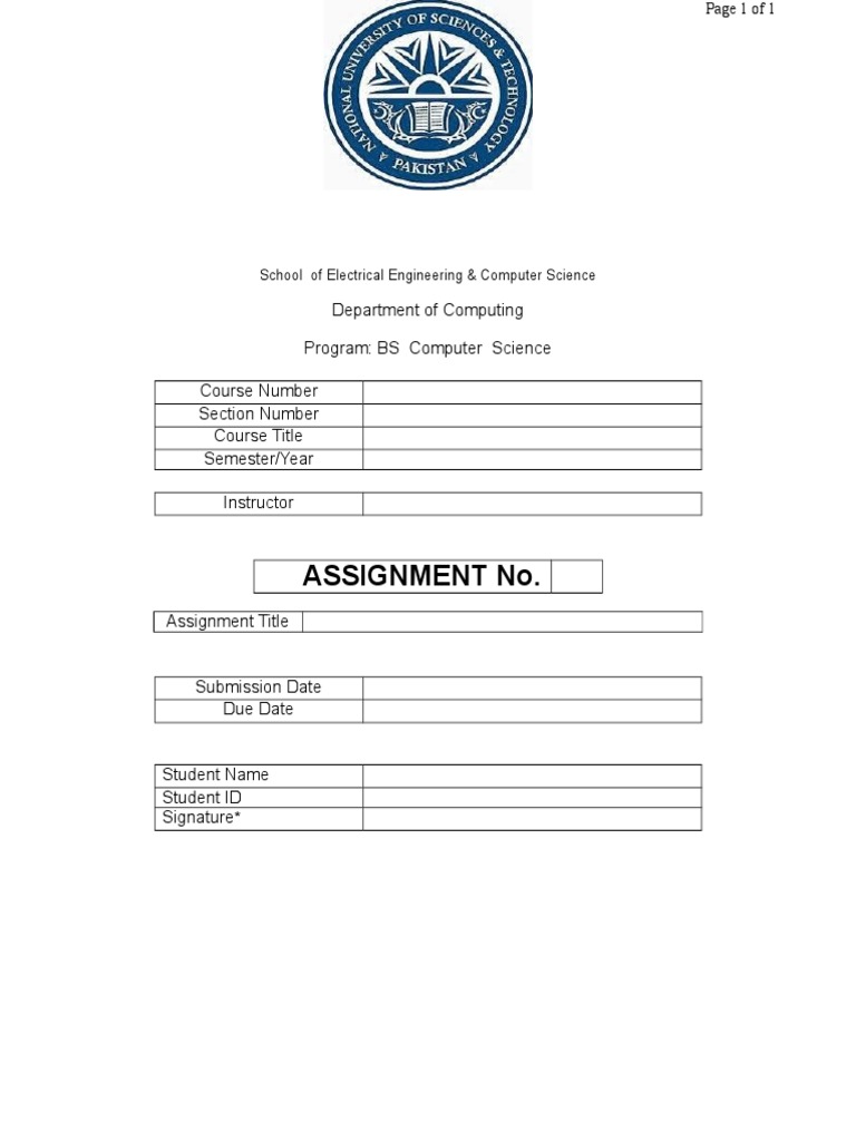 Assignment Cover Page For NUST | PDF