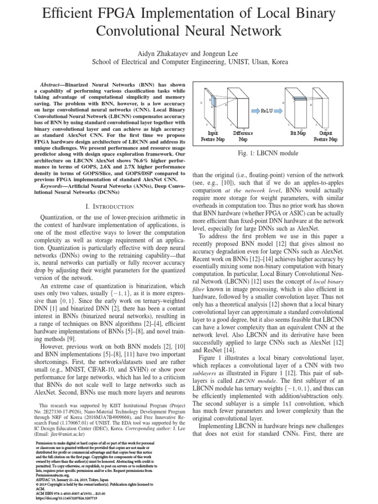 Efficient Fpga Implementation Of Local Binary Cnn Pdf Field