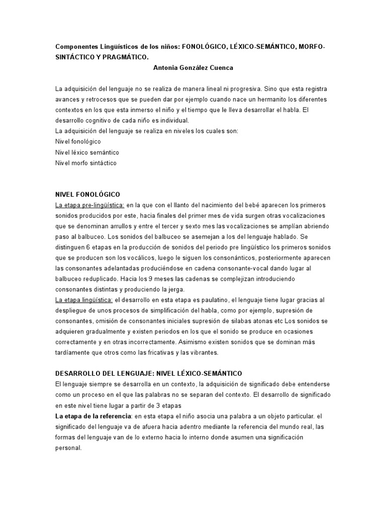 Componentes Lingüísticos de Los Niños | PDF | Palabra | Aquisición de ...