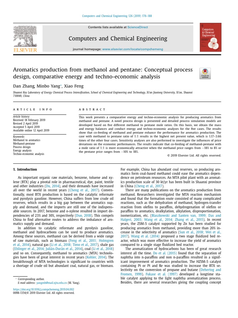 Aromatics Production From Methanol and Pentane Conceptual Process ...