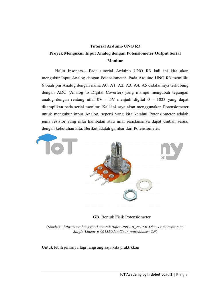 Tutorial Arduino UNO R3 Proyek Mengukur Input Analog Dengan Potensiometer Output Serial Monitor ...
