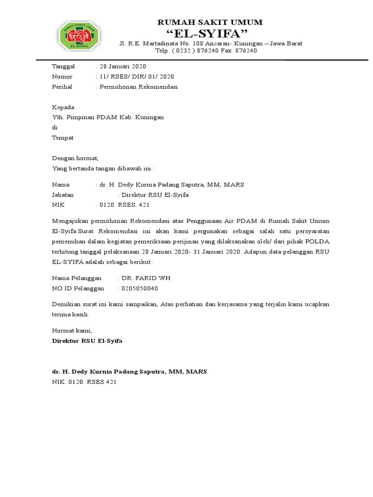 11 Surat Permohonan Rekomendasi Pdam | PDF