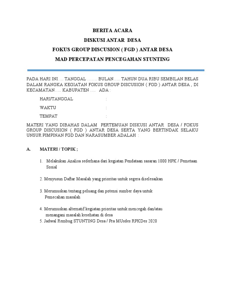 Berita Acara FGD Antar Desa (Mad Percepatan Pencegahan Stunting) | PDF