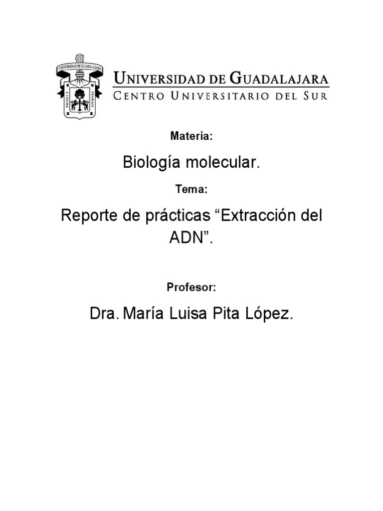 Reporte de Practica Extraccion y Cuantificacion de ADN | PDF | Polimorfismo de nucleótido simple ...