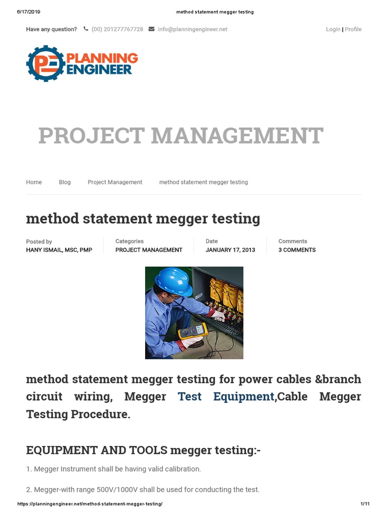 Method Statement Megger Testing Pdf United Arab Emirates