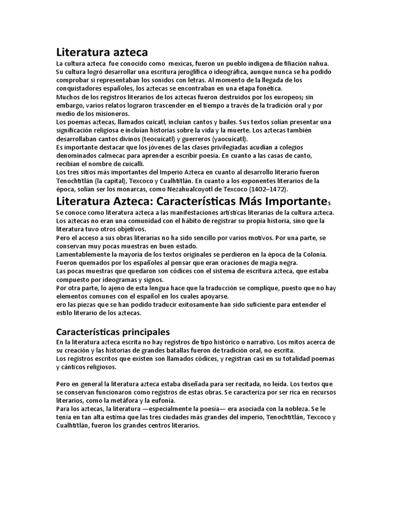 Literatura Azteca | PDF | Náhuatl | Escritura