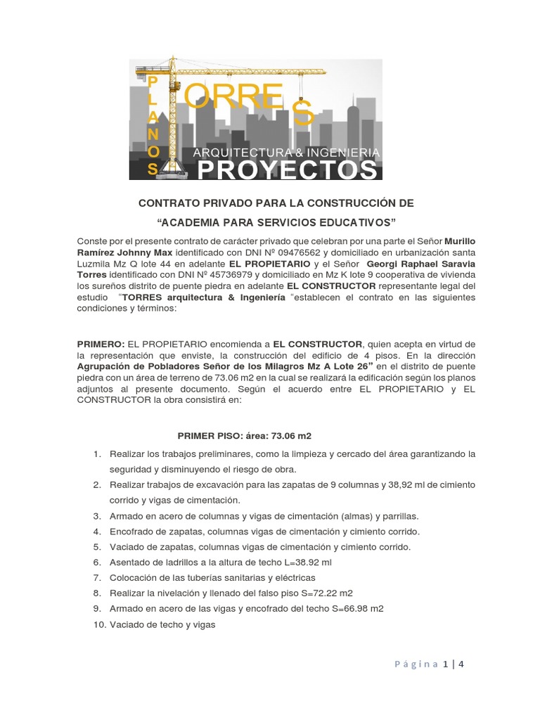 Contrato de Construccion 2018 | PDF | Fundación (Ingeniería ...