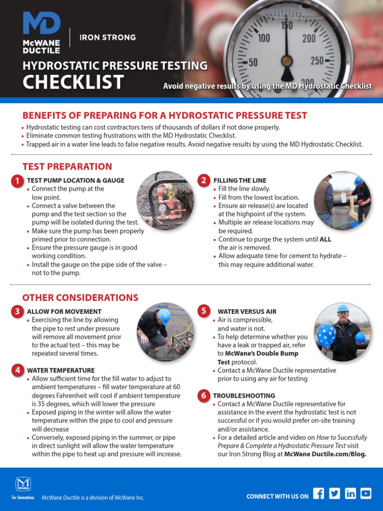 Hydrostatic Pressure Testing Checklist | PDF | Pump | Pipe (Fluid ...