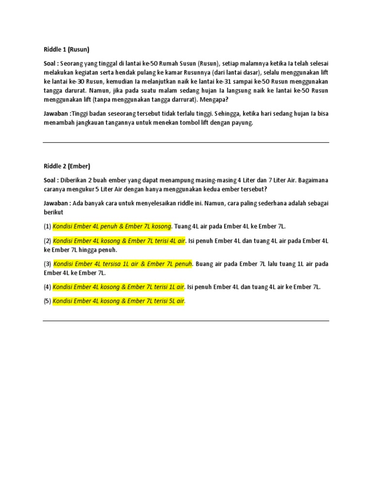 Riddle Menarik dan Solusinya | PDF | Seni