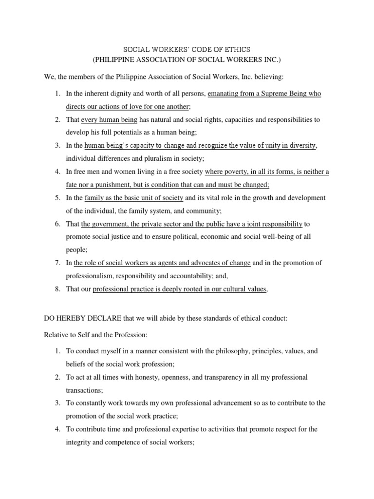 Philippine Social Workers' Code of Ethics | PDF | Social Work | Value (Ethics)