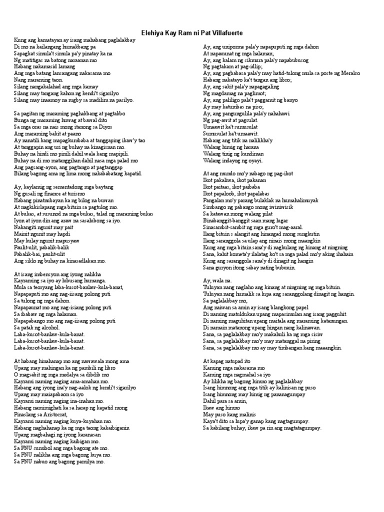 Elehiya Kay Ram Ni Pat Villafuerte | PDF