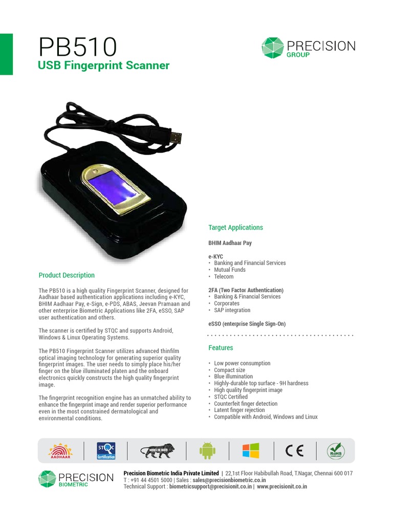 Precision PB510 Brochure - Email | PDF | Image Scanner | Fingerprint
