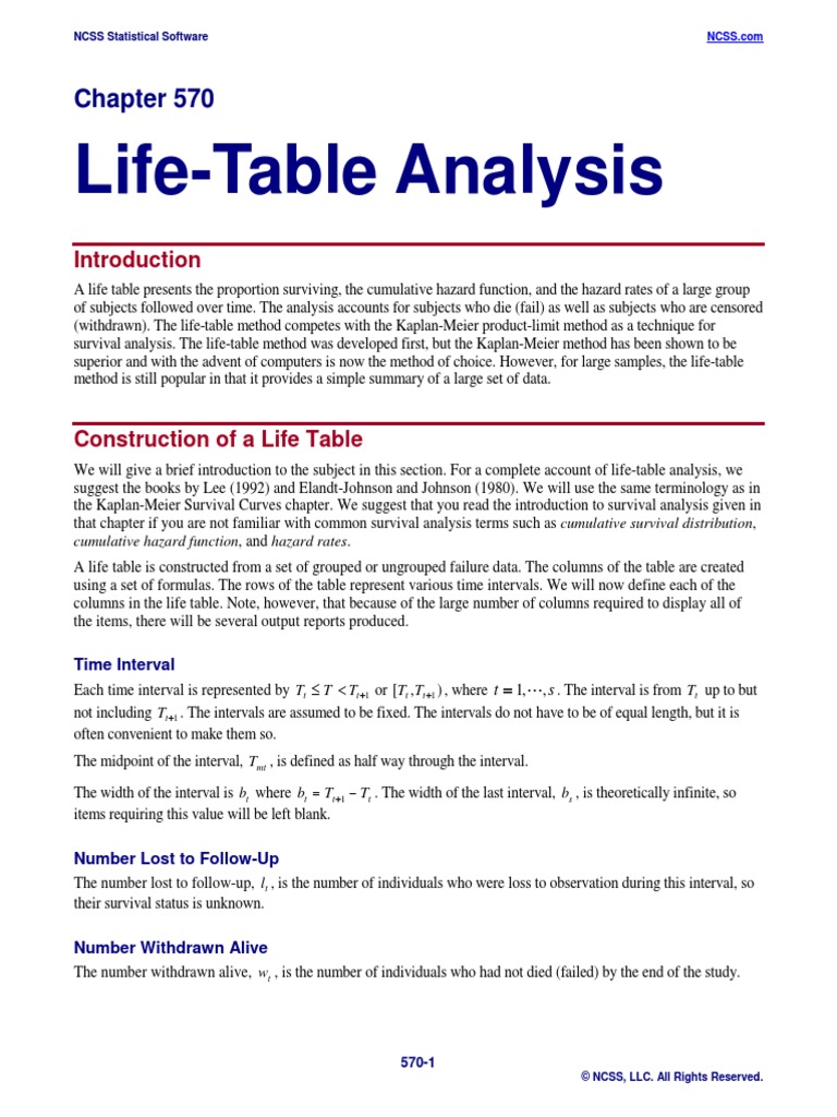 Life Table Analysis | PDF | Confidence Interval | Variance
