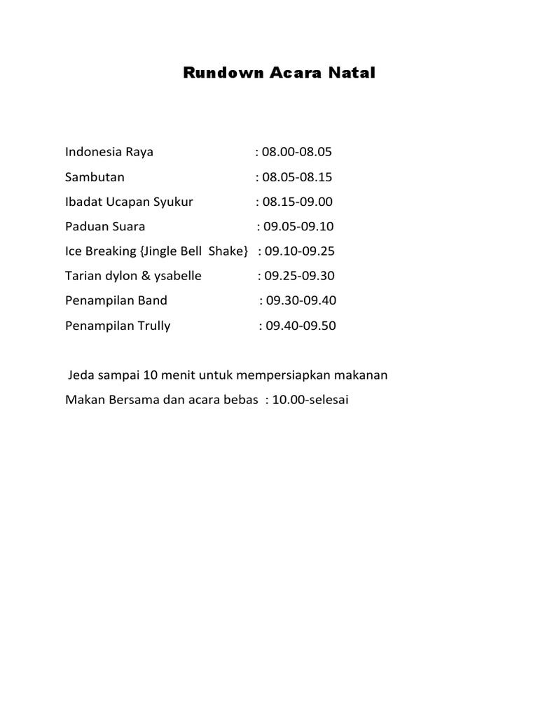 Rundown Acara Natal | PDF | Seni & Disiplin Bahasa | Griya & Taman