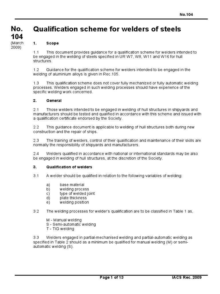 REC 104 Welder Qualification PDF | PDF | Welding | Construction