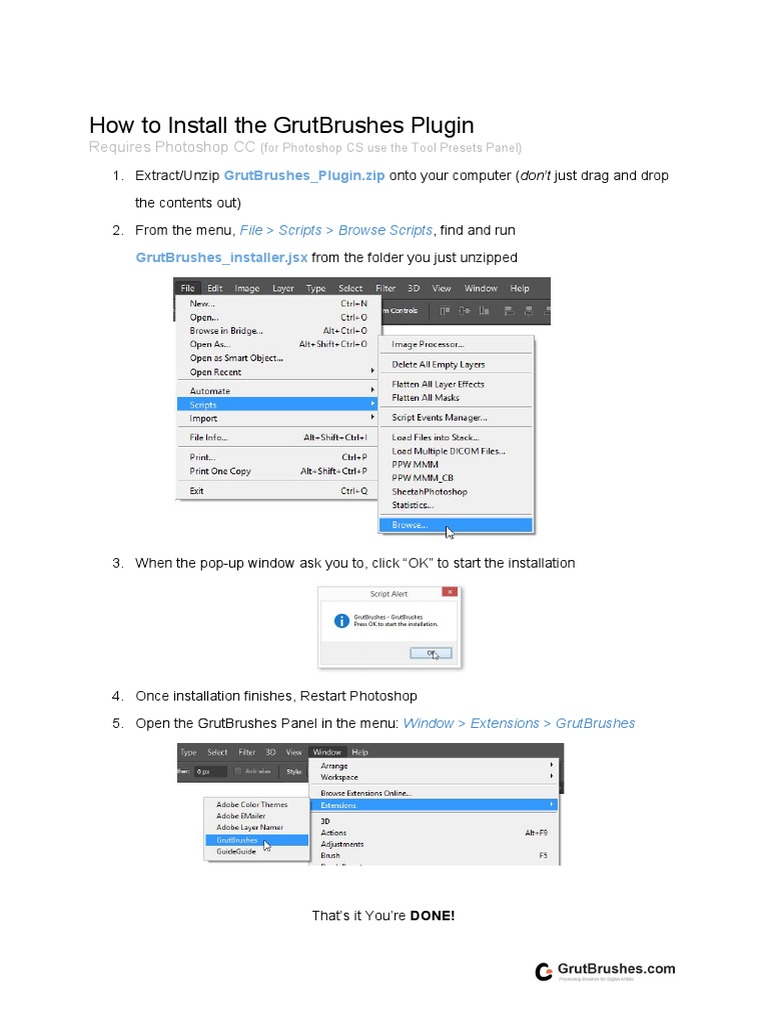 GrutBrushes Plugin Guide 01 Installing Automatically | PDF | Adobe Photoshop | Cyberspace