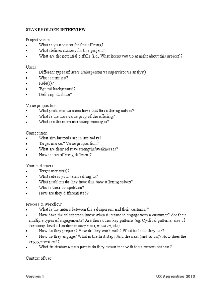 Stakeholder Interview Template | PDF | Sales | Marketing