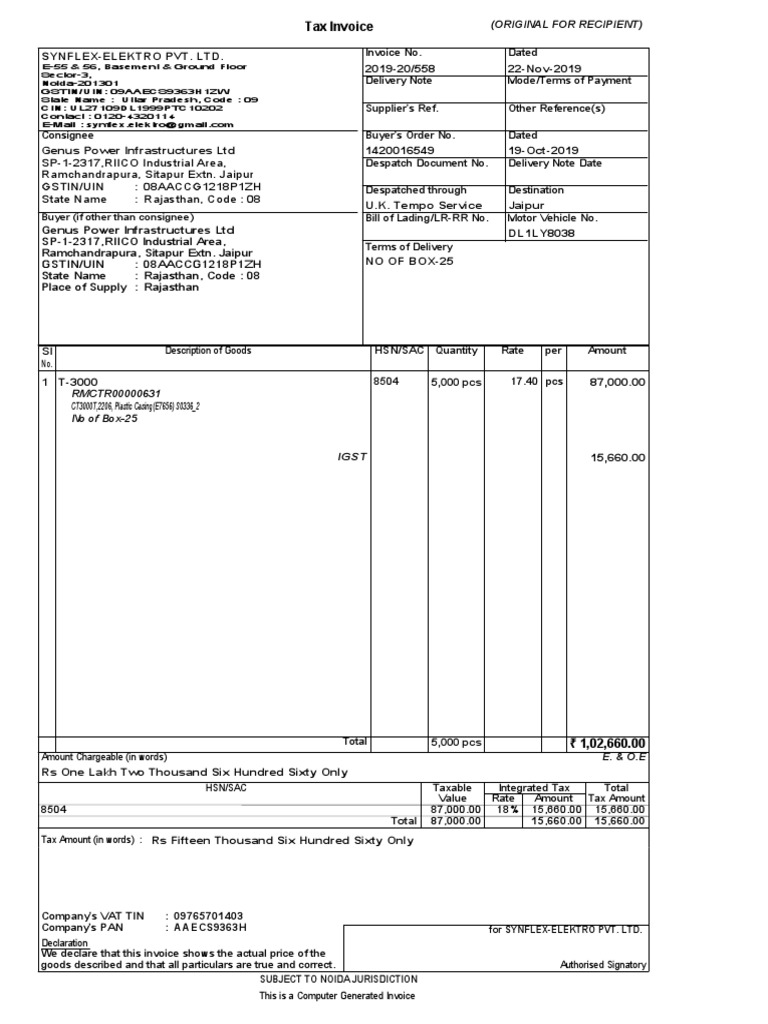 Inv 558 PDF | PDF | Invoice | Consignee