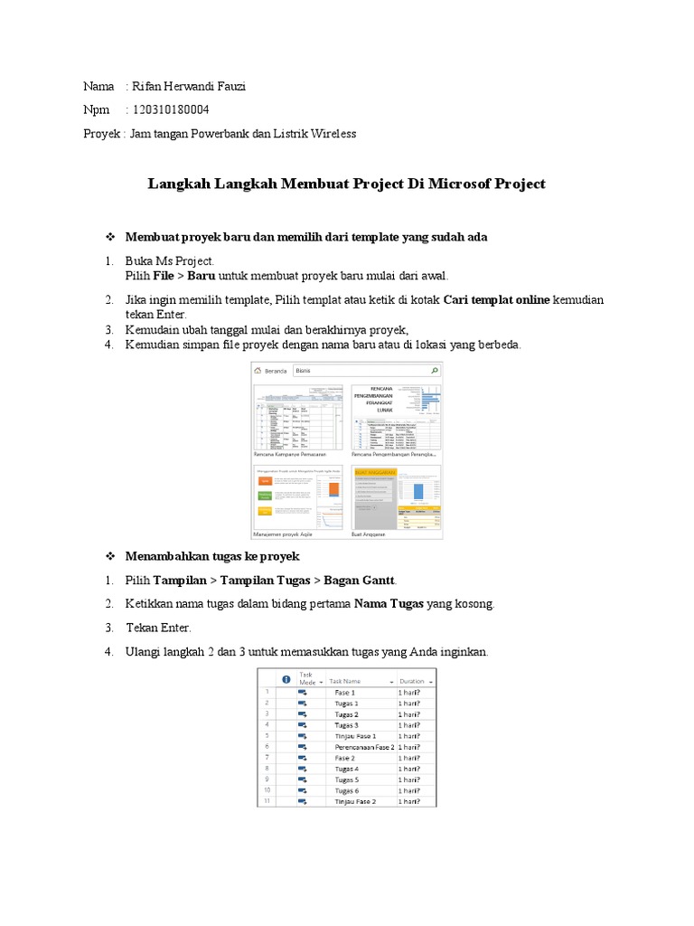 Tugas Cara Pengoperasian Ms Project | PDF