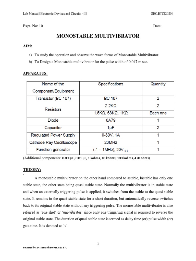 Expt 10 - Monostable-Multivibrator | PDF | Electronic Design ...