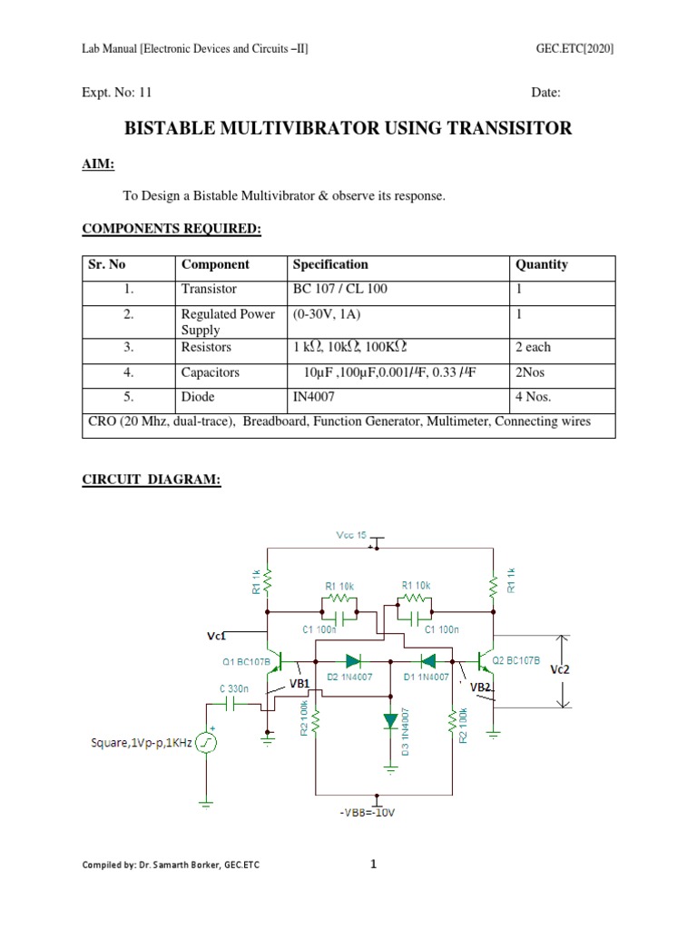 Bistable Multivibrator Experiment Guide | PDF | Electronic Circuits | Transistor