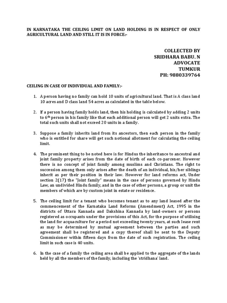 Karnataka Agricultural Land Ceiling Limits | PDF | Trust Law | Irrigation