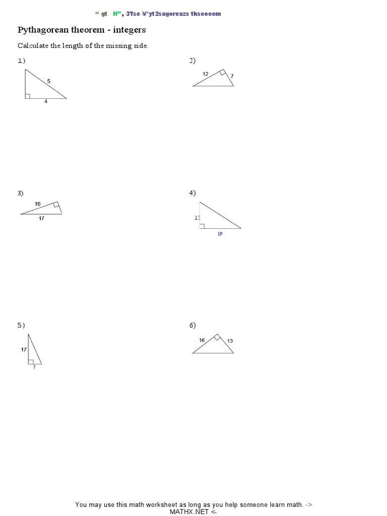 Pythagorean - Theorem Integers Hard | PDF | Worksheet | Number Theory