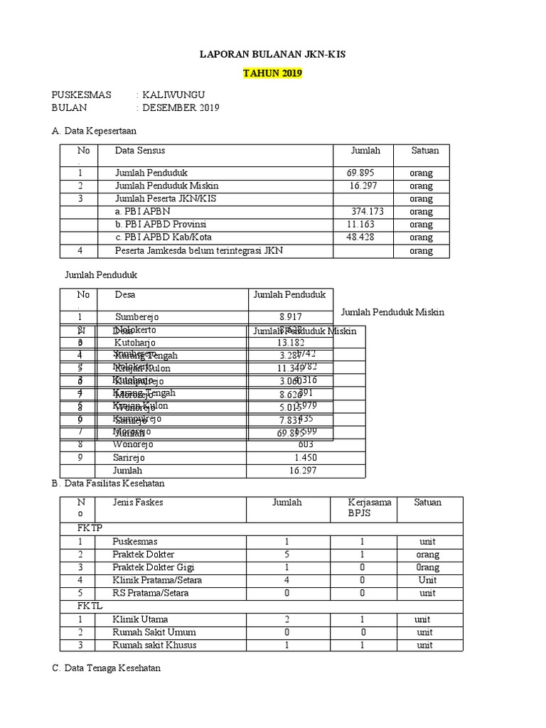 Laporan Bulanan JKN Baru | PDF