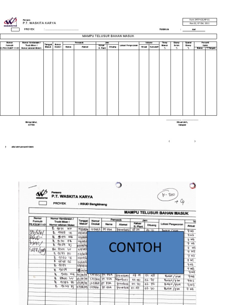 Form IMTP-K3LMP-01 Mampu Telusur Bahan Masuk | PDF