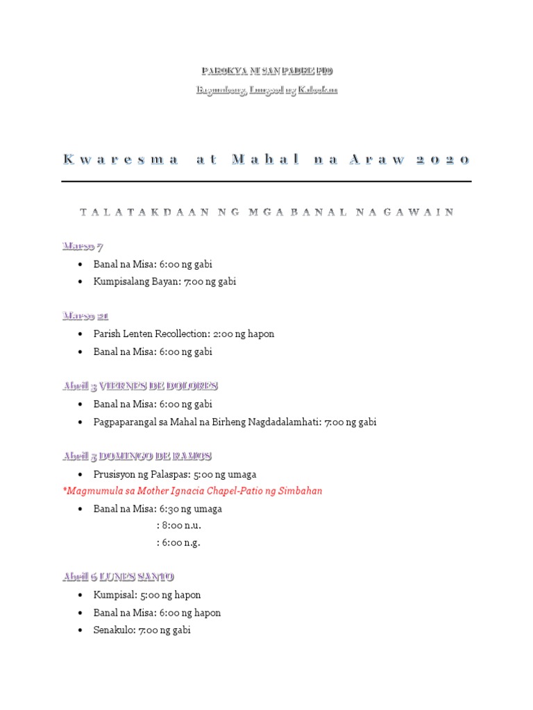 Programa NG Mahal Na Araw | PDF