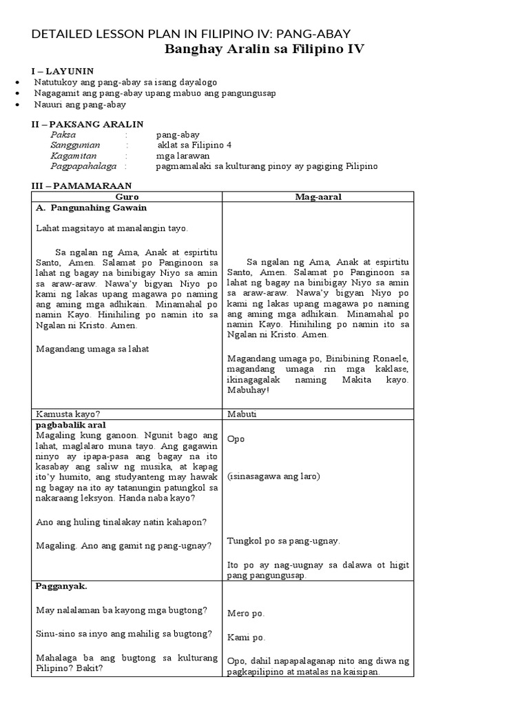 Detailed Lesson Plan in Filipino IV | PDF