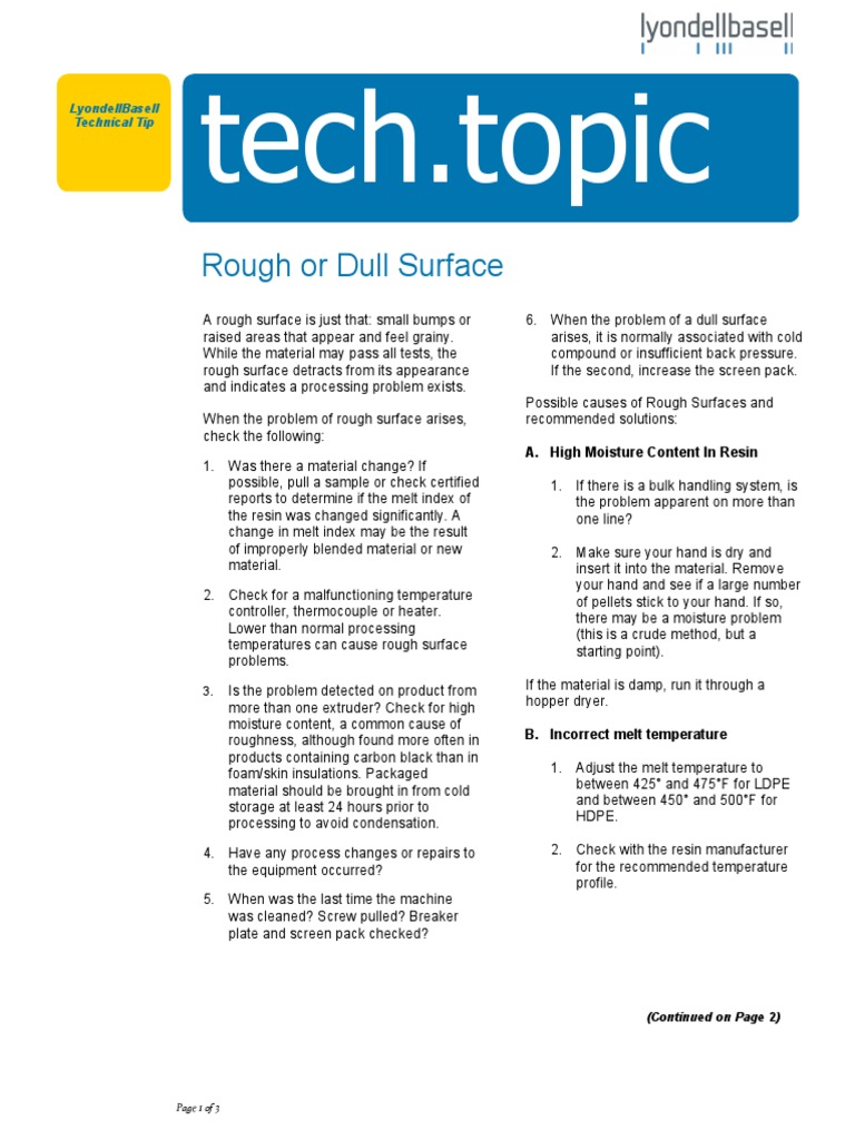 Troubleshooting Rough or Dull Surface | PDF | Extrusion | Wire