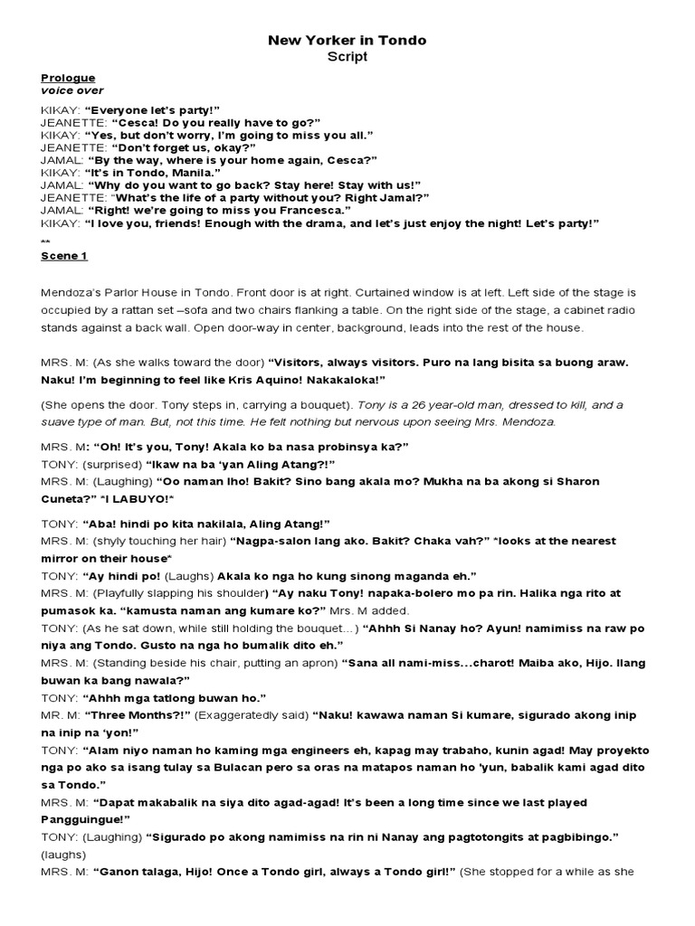 New Yorker in Tondo: A Play Script | PDF