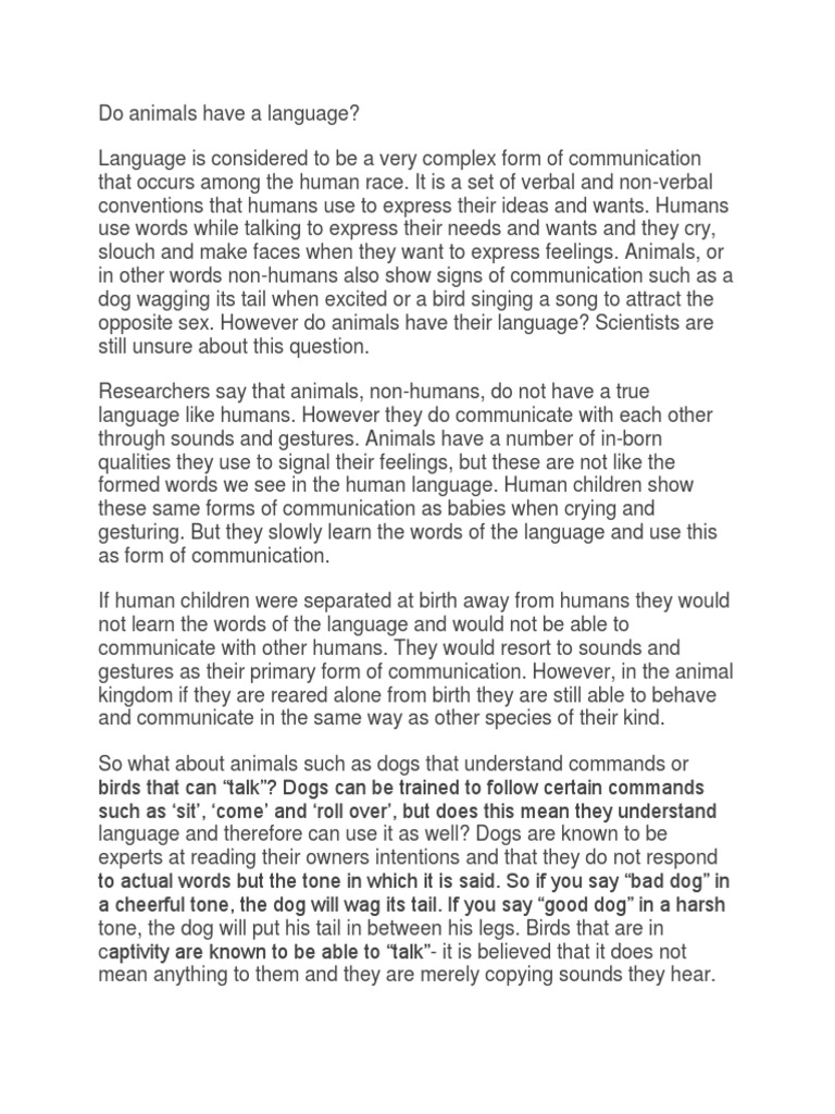 Do Animals Have A Language | PDF | Gesture | Communication