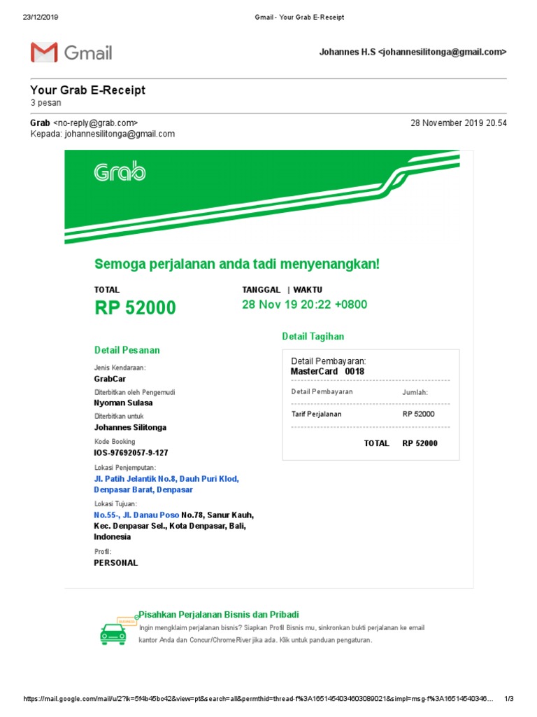 Gmail - Your Grab E-Receipt PDF | PDF