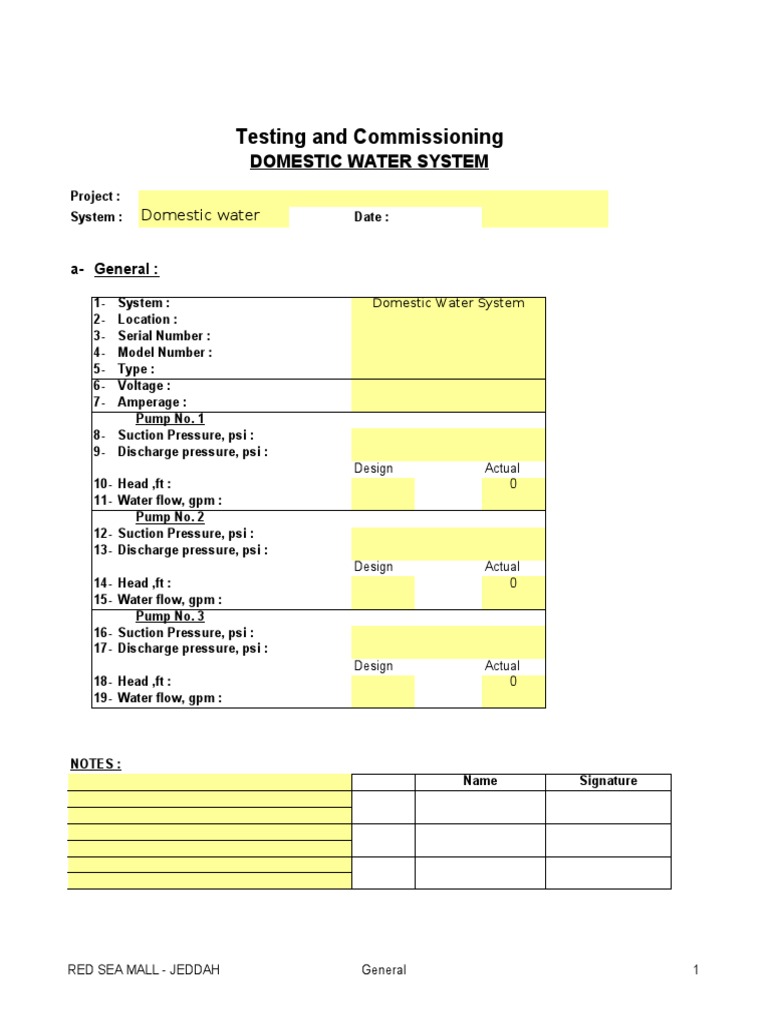 Testing and Commissioning Domestic Water Checklist | PDF | Water ...