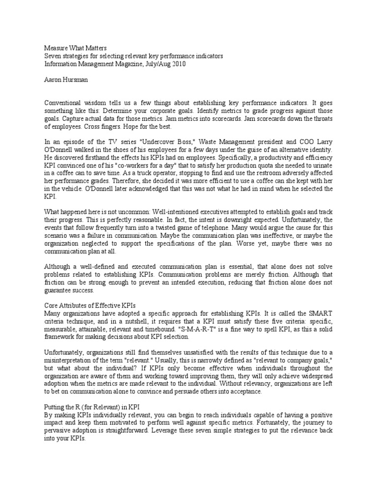 CPM Measure+What+Matters | PDF | Performance Indicator | Motivation