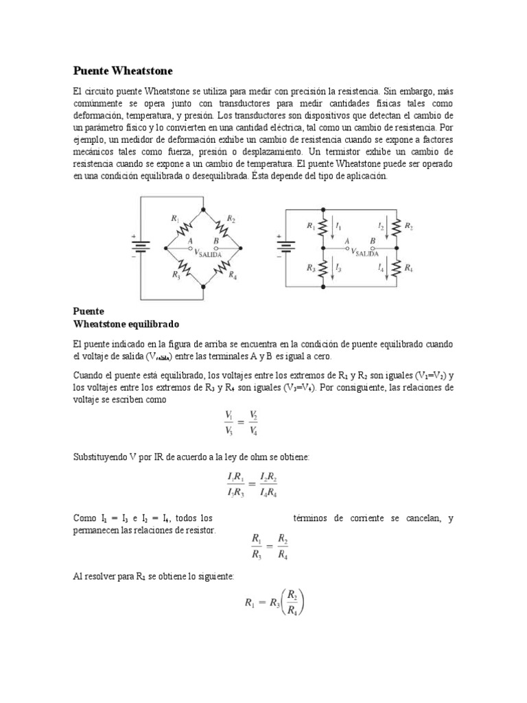 Puente Wheatstone | PDF | Resistencia Eléctrica y Conductancia | Resistor