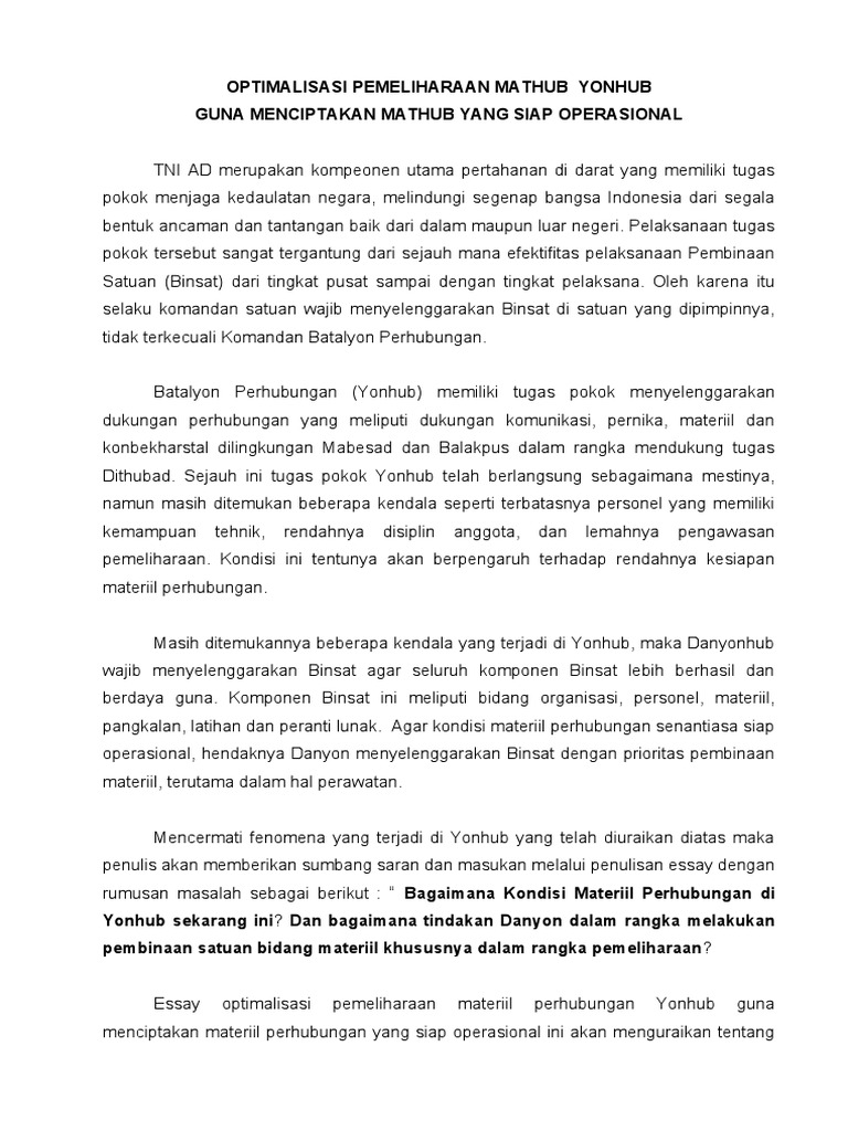 Optimalisasi Pemeliharaan Materiil Yonhub | PDF