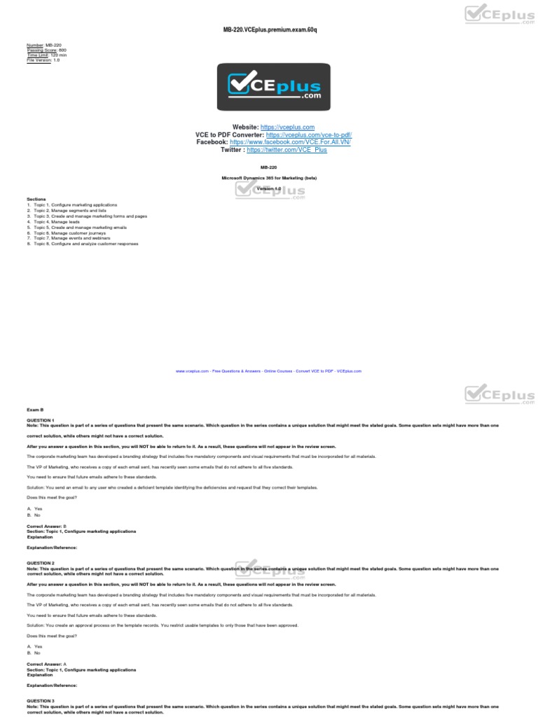MB-220 Exam Guide for Dynamics 365 Marketing | PDF | Web Conferencing ...