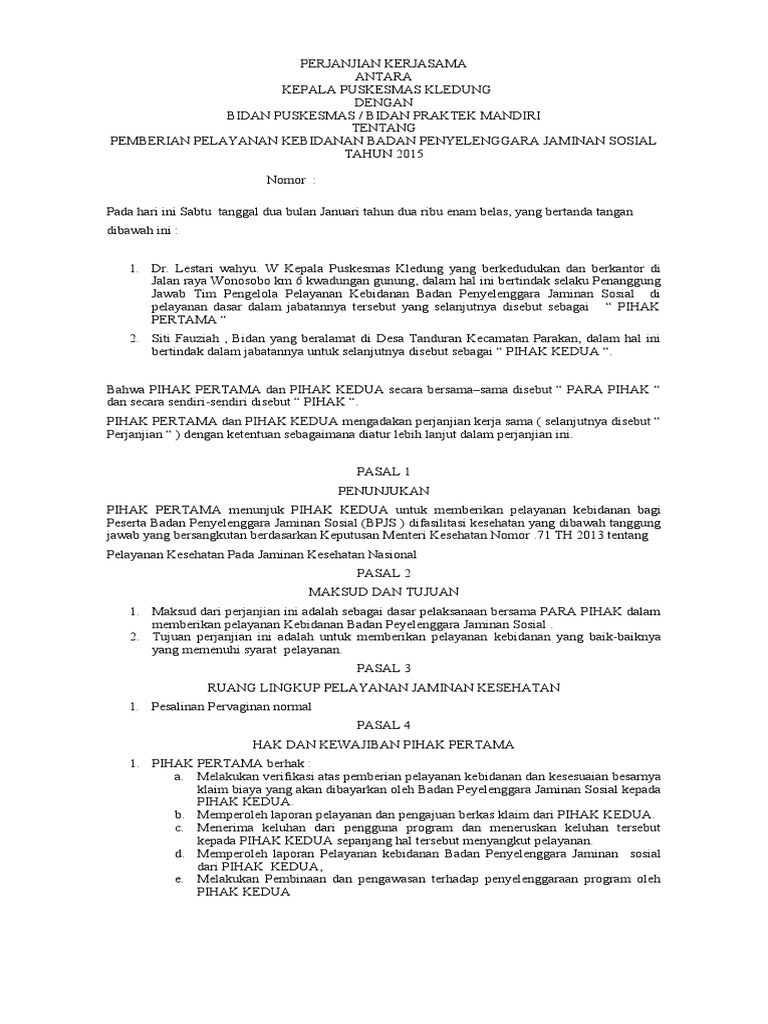 Perjanjian Kerjasama 15 Bidan | PDF