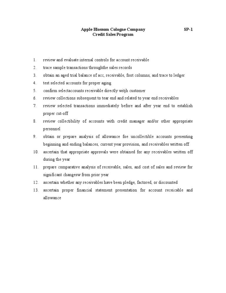 Apple Blossom Credit Sales Audit Guide | PDF | Finance & Money Management