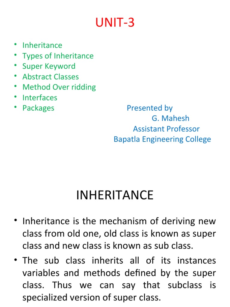 UNIT-3 (Oops Using Java) | PDF | Inheritance (Object Oriented Programming) | Method (Computer ...