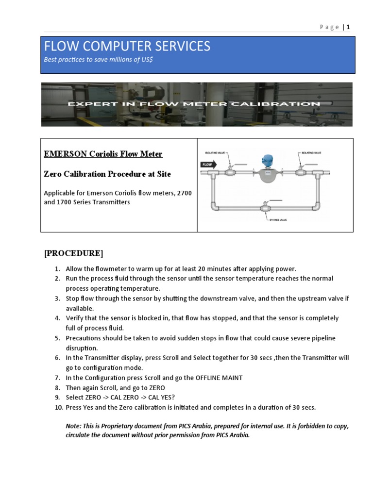 Zero Calibration of Flowmeters Procedure | PDF