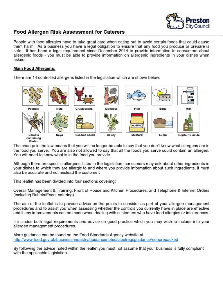 Food Allergen Risk Assessment For Caterers | PDF | Food Allergy | Food ...