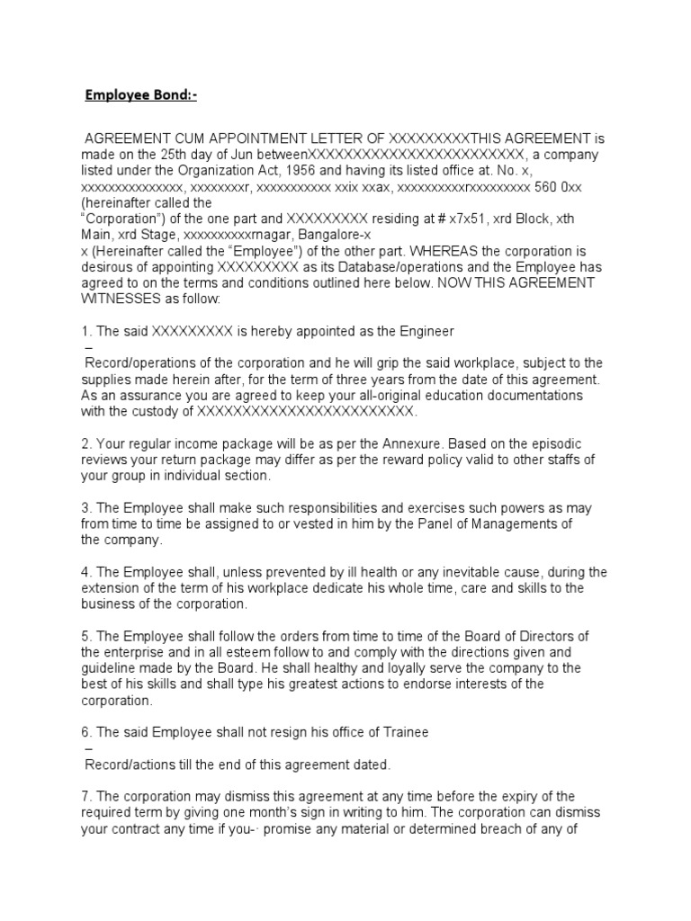 Employee Bond Format | PDF | Employment | Private Law