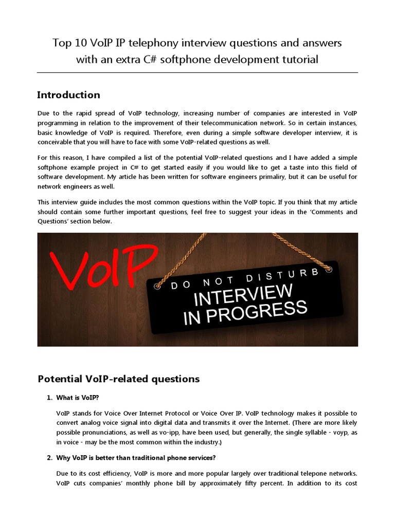 PDF VoIP Telephony Interview Guide With CSharp Softphone Tutorial PDF | PDF | Voice Over Ip ...