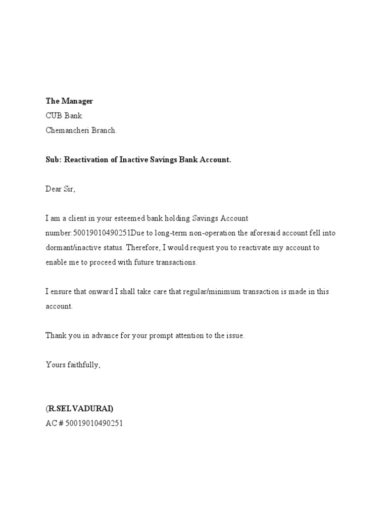 Request for Bank Account Reactivation | PDF